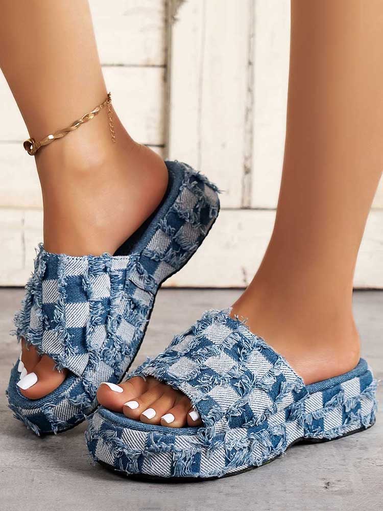 Checkerboard Denim Sandal – oreosquishy